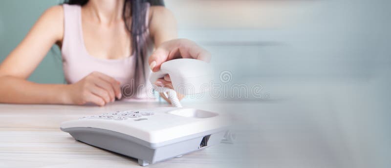 Woman Talking on a Wired Home Phone Stock Photo - Image of woman ...