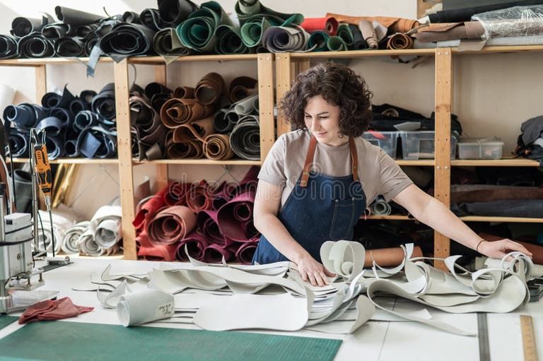 Woman Tanner at Work in the Workshop. Stock Image - Image of maker ...