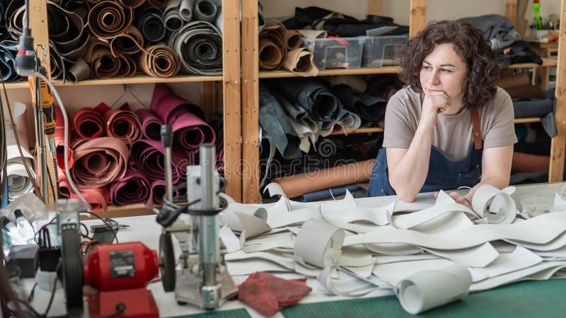 Woman Tanner at Work in the Workshop. Stock Image - Image of girl ...