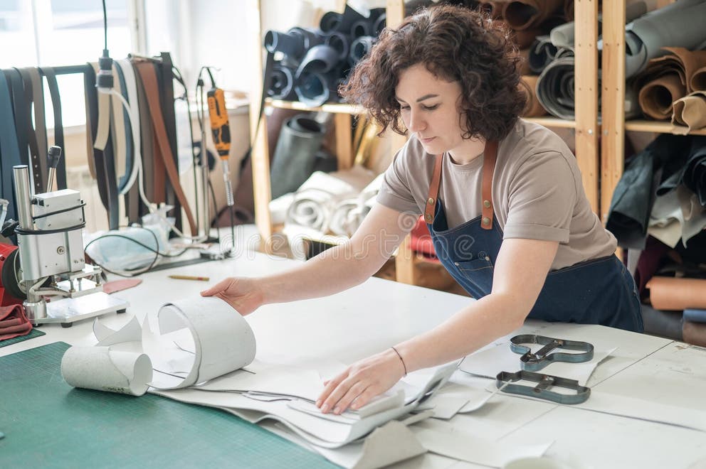 Woman Tanner at Work in the Workshop. Stock Photo - Image of apron ...