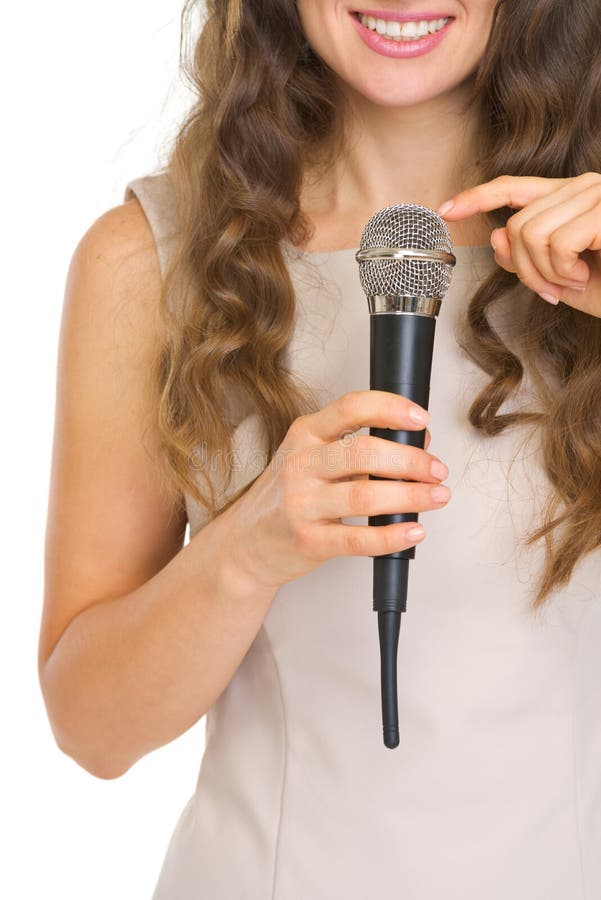 Woman Tapping on Microphone To Check Sound Stock Photo - Image of ...