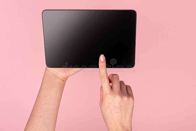 Woman Tapping On Screen Of Tablet Stock Photo - Image of network ...