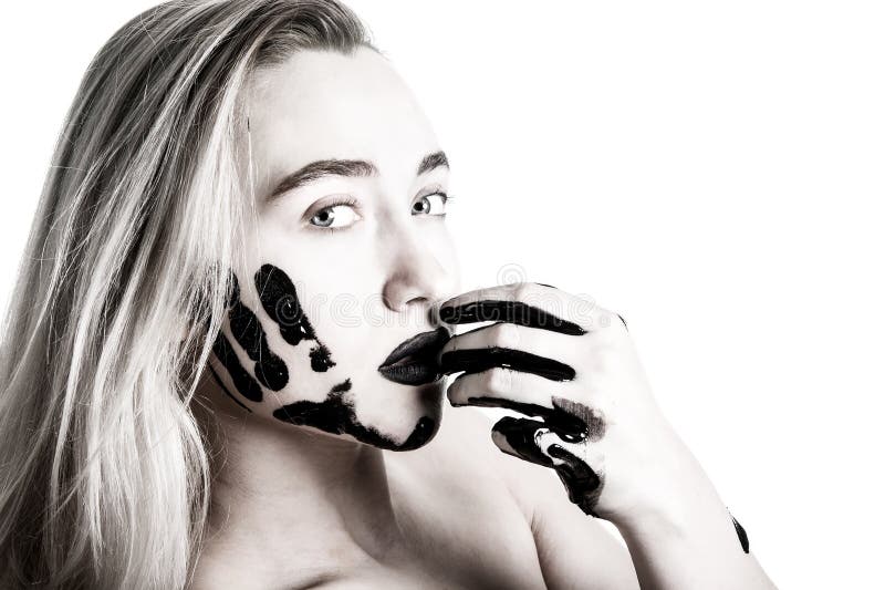 Woman with a Tarred Hands and a Face Stock Image - Image of painted ...