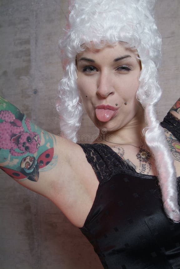 Woman with Tattoo and Peruke Stock Photo - Image of devot, affectionate ...