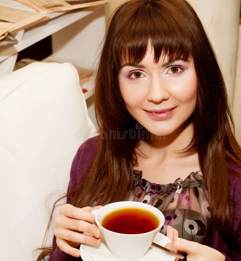 Woman with tea stock photo. Image of happy, glamorous - 17270072