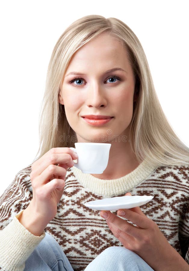 Woman with tea stock image. Image of looking, coffee - 17572159