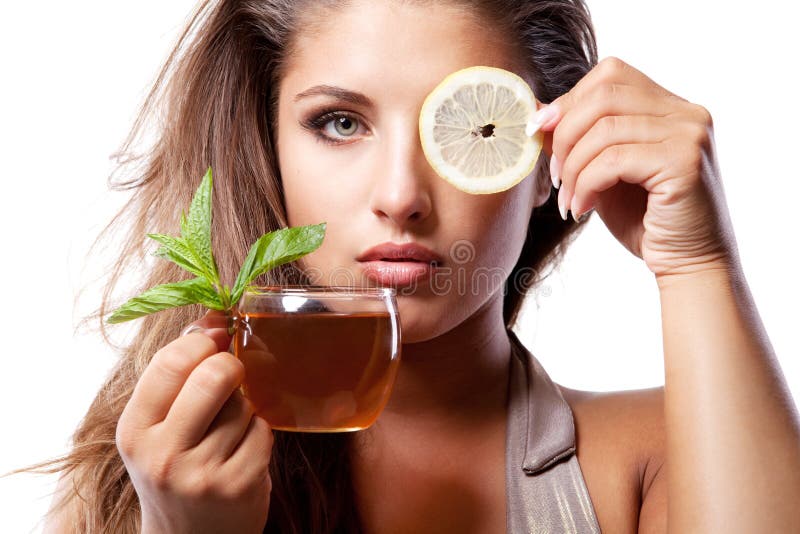 Woman with tea stock photo. Image of drinking, beautiful - 19355382