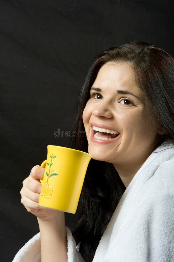 Woman with tea stock photo. Image of smile, long, drinking - 7856216