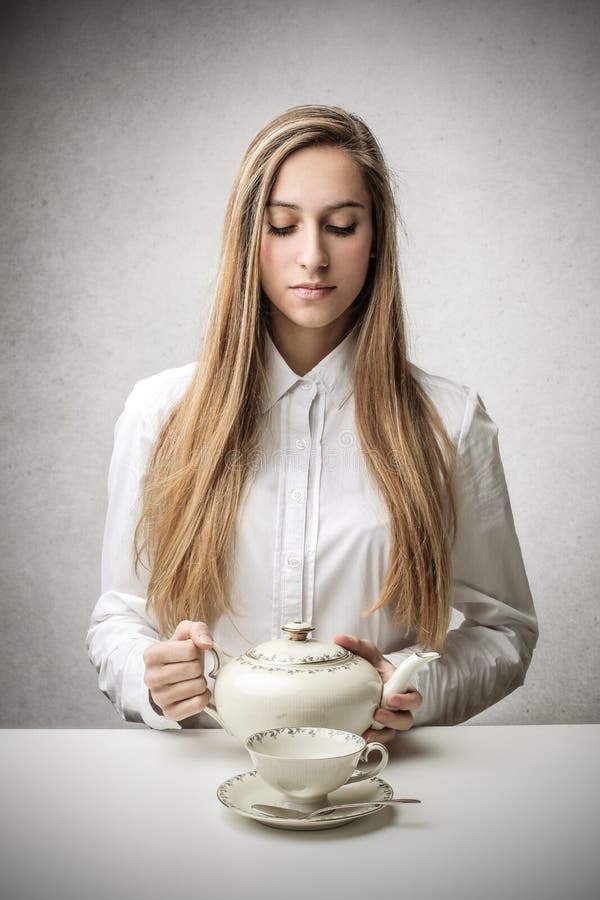 Woman at tea time stock image. Image of fashion, elegance - 37257713