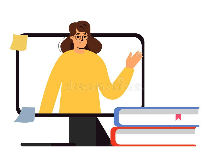 Woman Teacher Teaching Student on Computer Laptop Screen, Distance ...