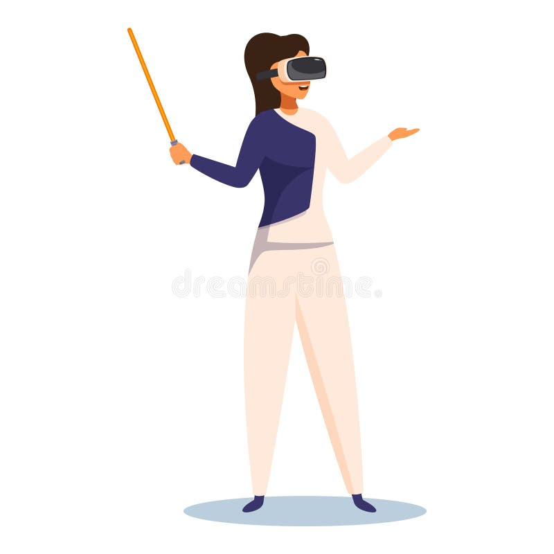 Woman Teacher Wearing Vr Headset Holding Pointer Presenting Virtual ...
