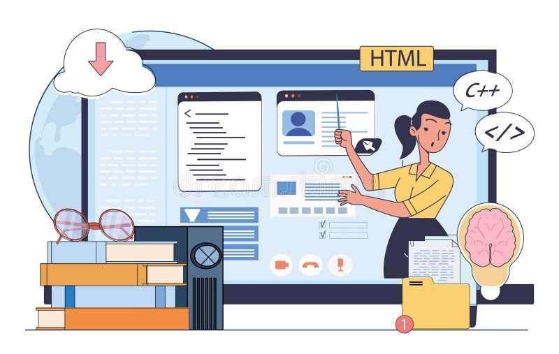 Woman Teaching Coding and Programming Basics. Vector Illustration Stock Vector - Illustration of ...