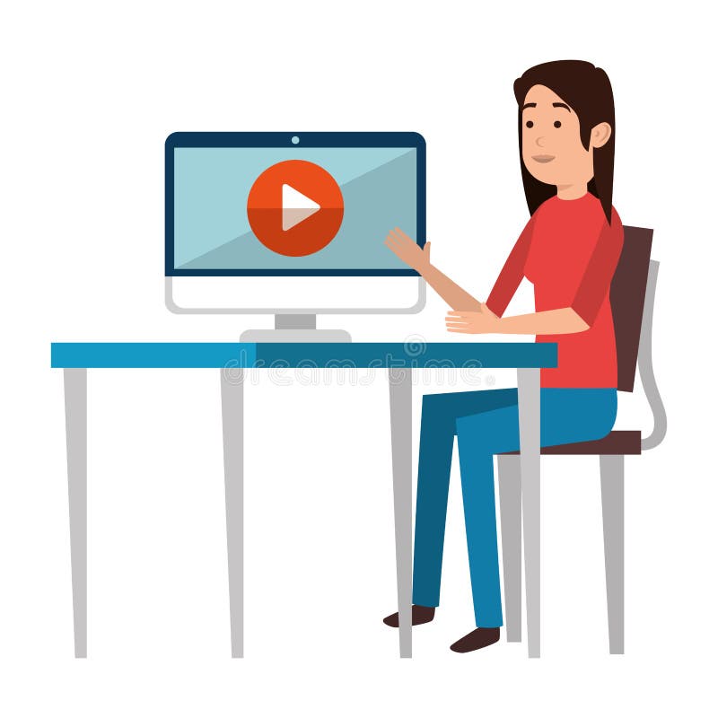Woman Teaching with Computer and Media Player Stock Illustration ...