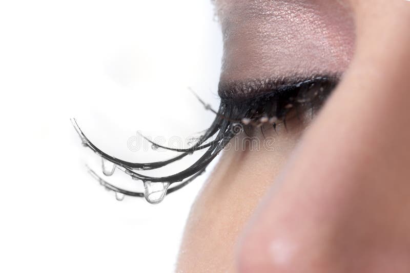 Woman with Tears Dripping from Her Eyelashes Stock Photo - Image of ...