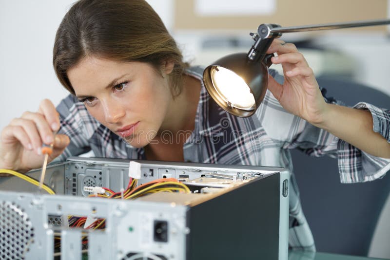 Man Fixing Old Desktop Computer Using Screwdriver Stock Photo - Image ...
