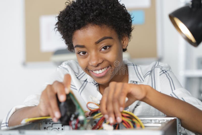 Woman Technician Fixing Computer Stock Image - Image of system ...