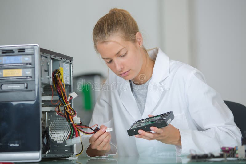 Woman Technician Fixing Computer Stock Image - Image of verifying ...