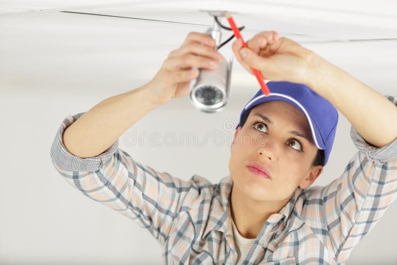 Woman Technician Installing Cctv Stock Photo - Image of installation ...