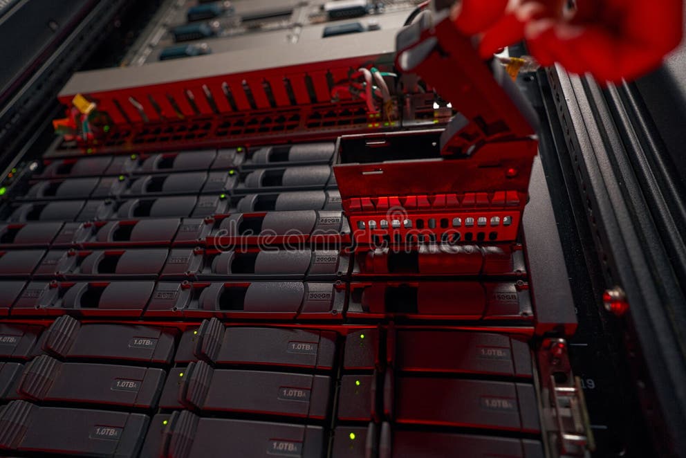 Woman Technician Removing Server Drive at Datacenter Stock Photo ...