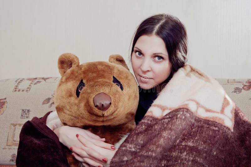 Woman with teddy bear stock photo. Image of human, face - 27334060