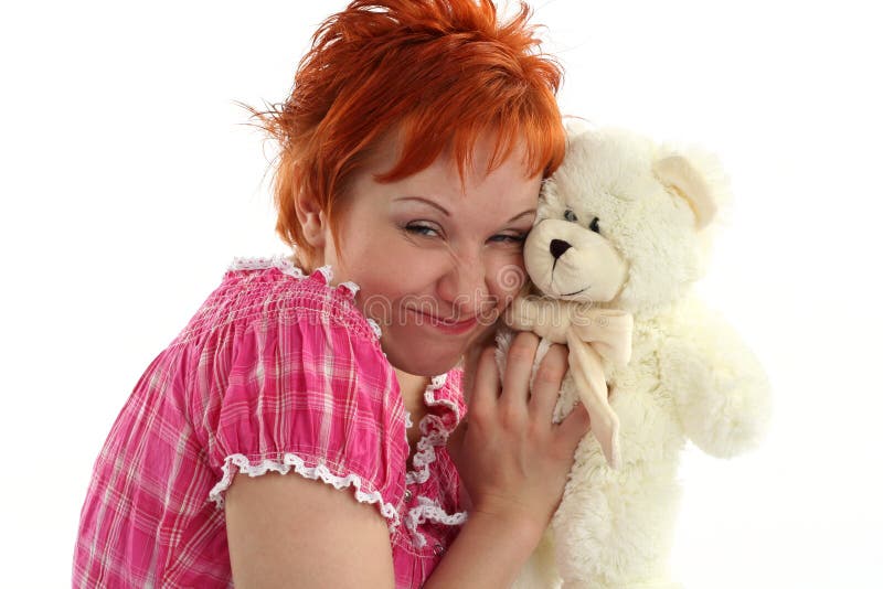 Woman with teddy bear stock image. Image of hair, isolated - 7561647
