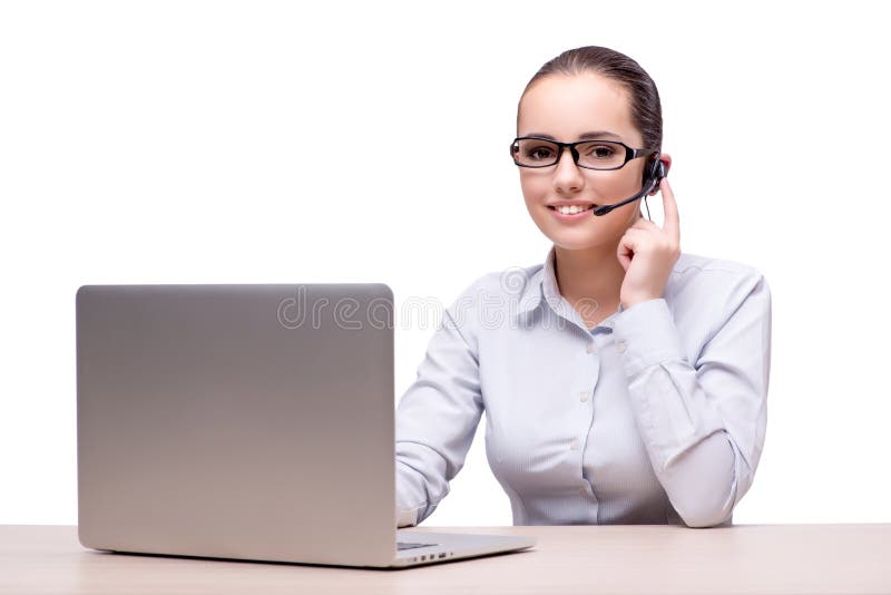 The Woman in Telesales Concept Isolated on White Stock Photo - Image of ...