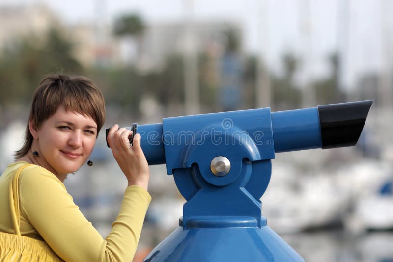 Woman with telescope stock photo. Image of horizontal - 15213266