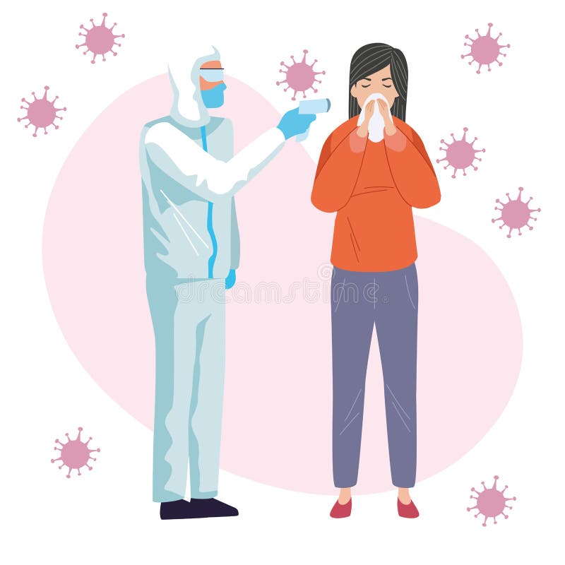 Woman in Temperature Check Point for Covid19 Stock Vector ...