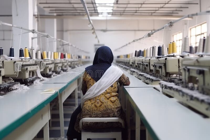 Woman Textile Worker Using Sewing Machine on Factory Stock Illustration ...
