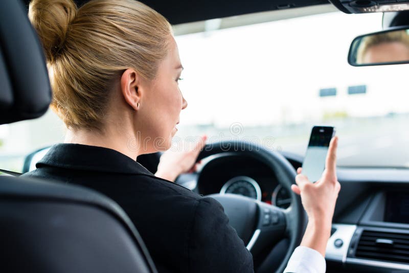 Woman Texting while Driving by Car Stock Photo - Image of dangerous ...