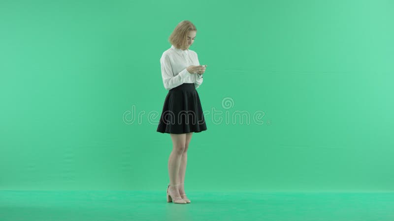 Woman Texting on Phone on Green Screen Stock Video - Video of secretary ...