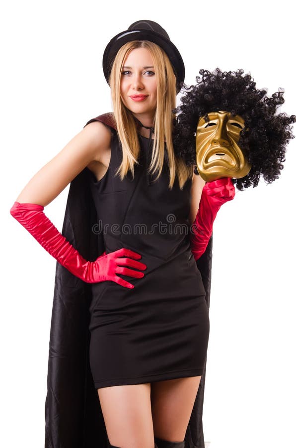 Woman with Theater Masks Isolated on White Stock Image - Image of ...