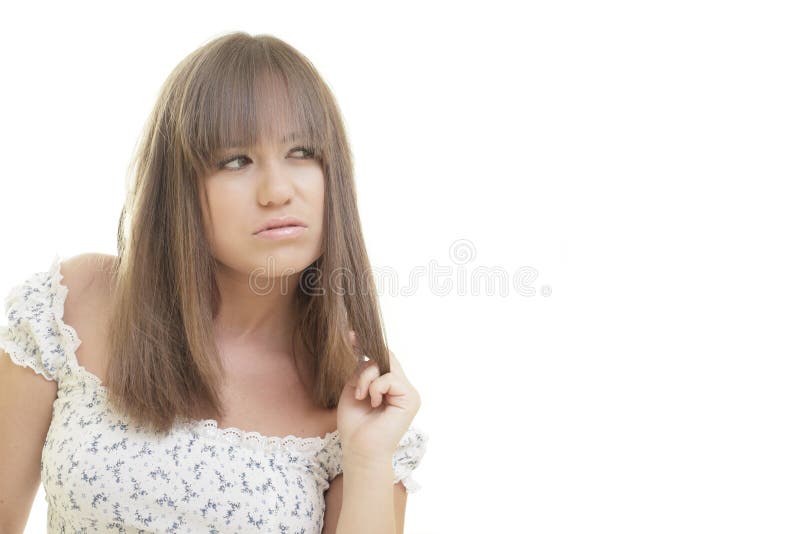 Woman thinking stock image. Image of female, pretty, copyspace - 14711919