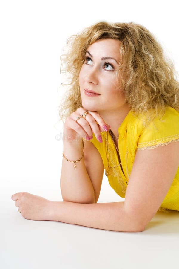 Woman thinking stock image. Image of joyful, cheerful - 9801127