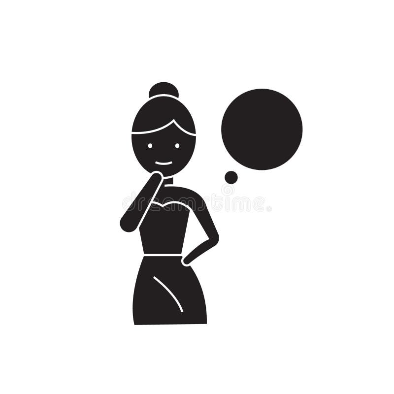 Woman Thinking Black Vector Concept Icon. Woman Thinking Flat ...