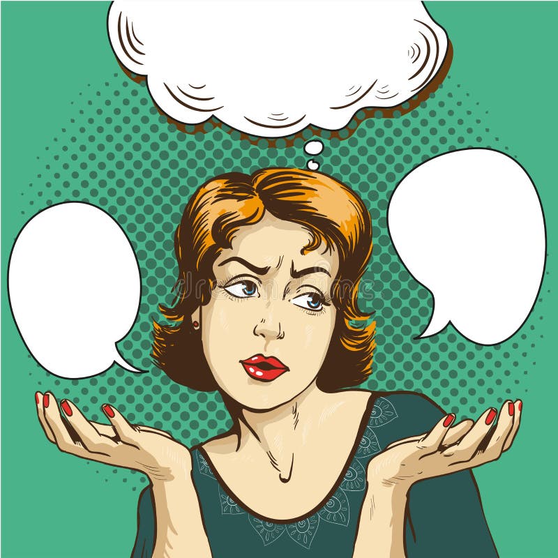 Woman Thinking about Difficult Choice. Vector Illustration in Comic Pop ...