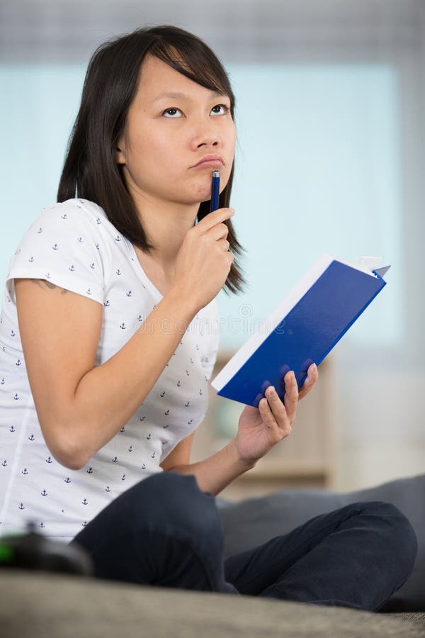 Woman Thinking Dreaming Concentration Project Concept Stock Image ...