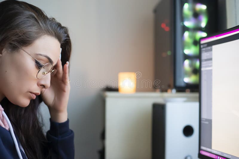 Woman Thinking in Front of the Computer while Working Stock Image ...
