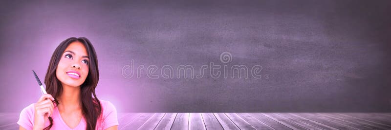 Woman Thinking in Front of Wall with Pink Glow Stock Photo - Image of ...