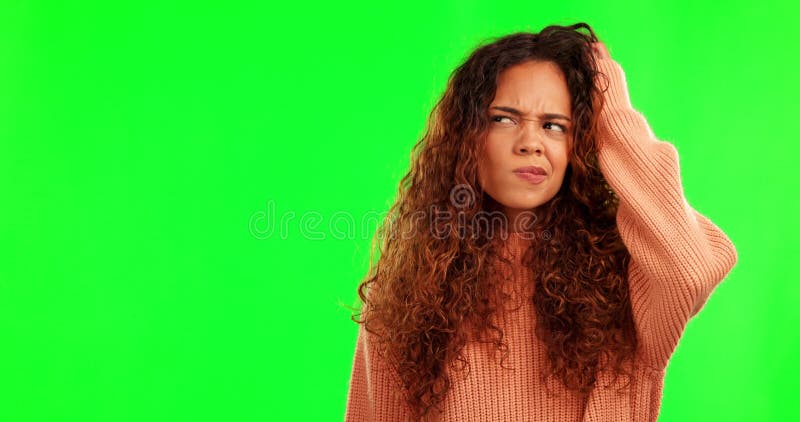 Woman Thinking, Green Screen Planning or Head Scratch for Inspiration ...