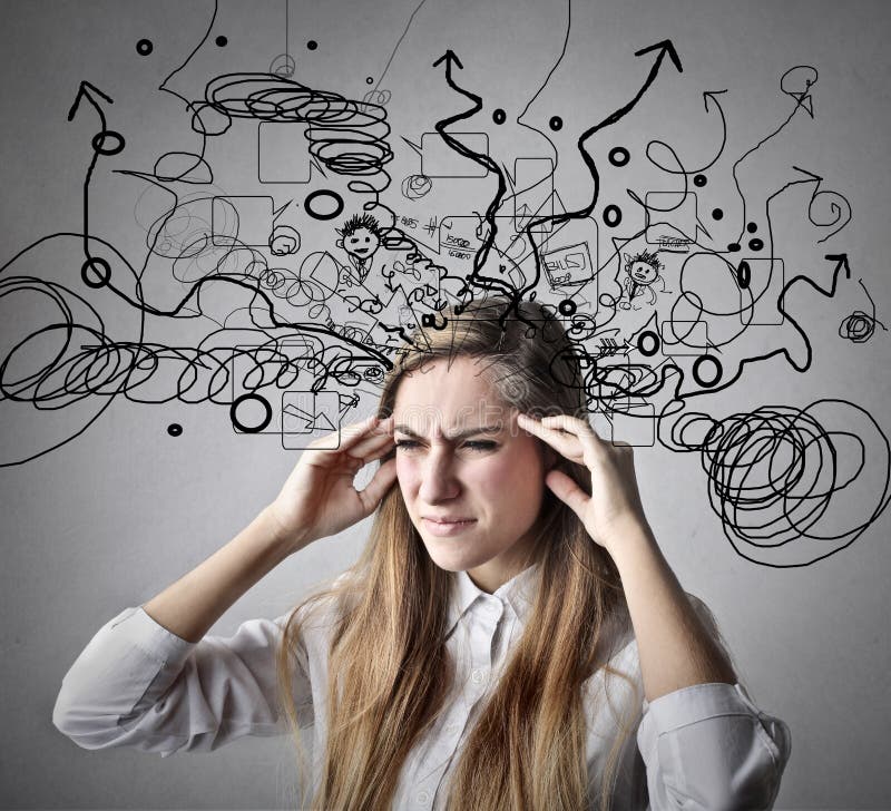 Woman thinking really hard stock image. Image of draw - 35806667