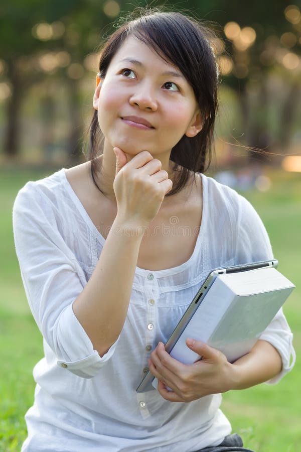Woman thinking stock image. Image of park, thoughtful - 38477839