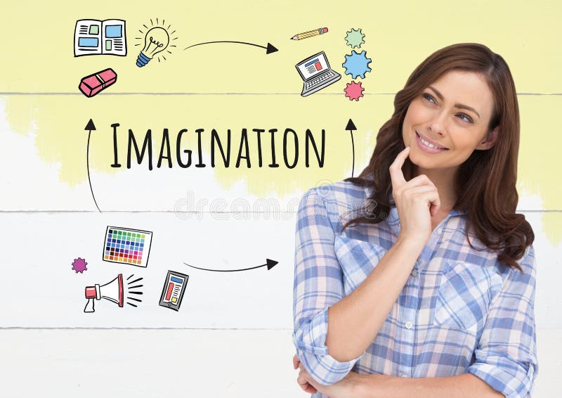Woman Thinking and Imagination Text with Drawings Graphics Stock ...