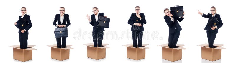 The Woman in Thinking Out of Box Concept Stock Photo - Image of montage ...