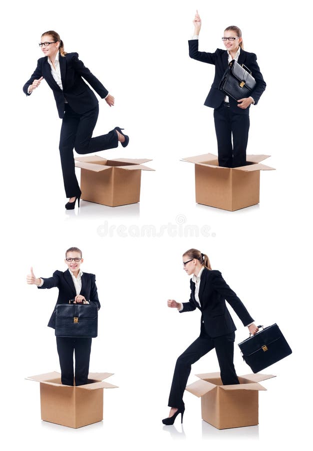 The Woman in Thinking Out of Box Concept Stock Image - Image of package ...
