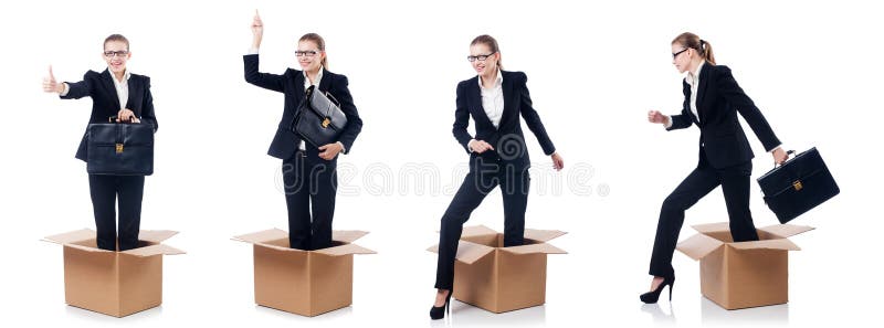 The Woman in Thinking Out of Box Concept Stock Image - Image of poses ...