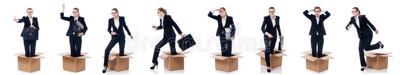 The Woman in Thinking Out of Box Concept Stock Photo - Image of parcel ...