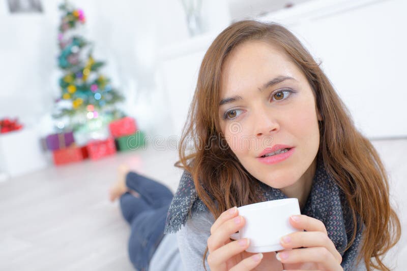 Woman Thinking Over Cup Tea at Home Stock Photo - Image of girl ...