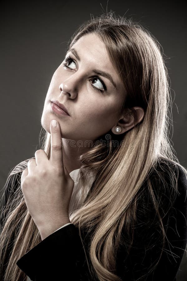 Woman thinking stock image. Image of front, famale, happy - 35694767