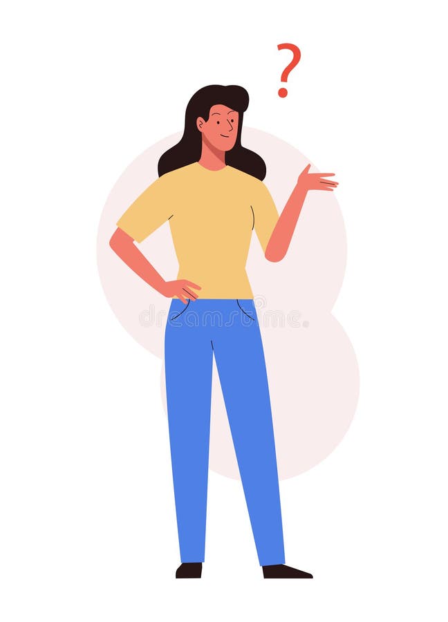 Woman Thinking with Question Mark. Female Character Design in Asking ...